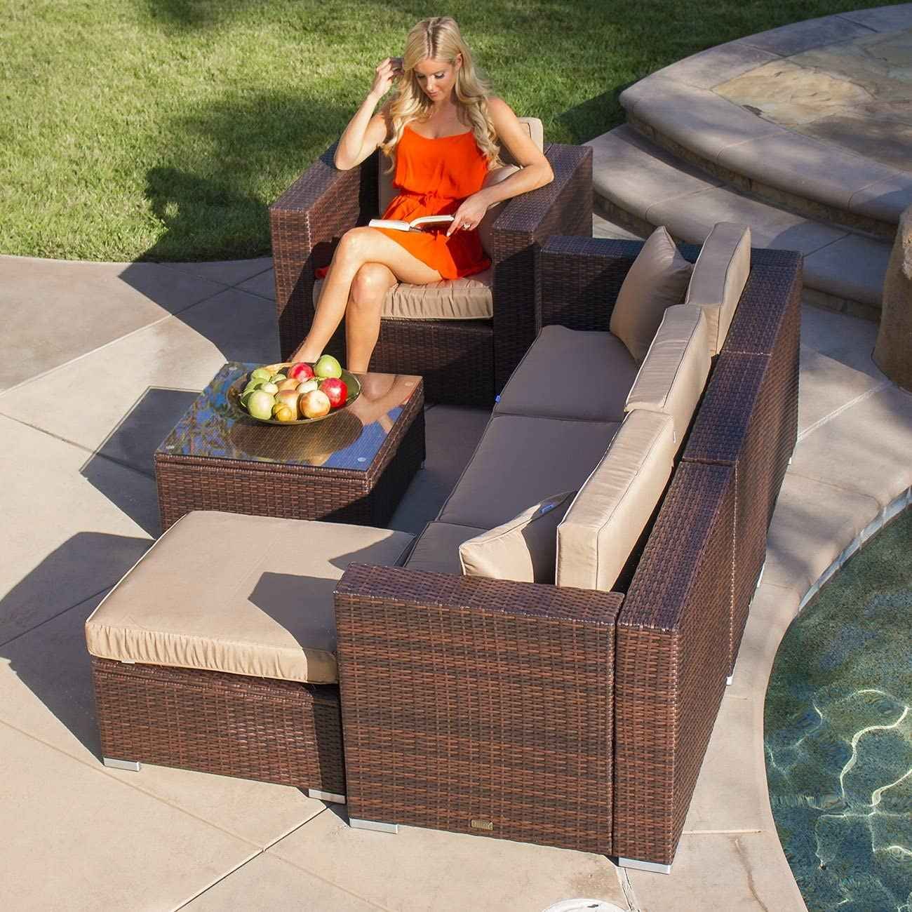 Four Seater Outdoor Sofa Set with Coop & Glass Top Center Table