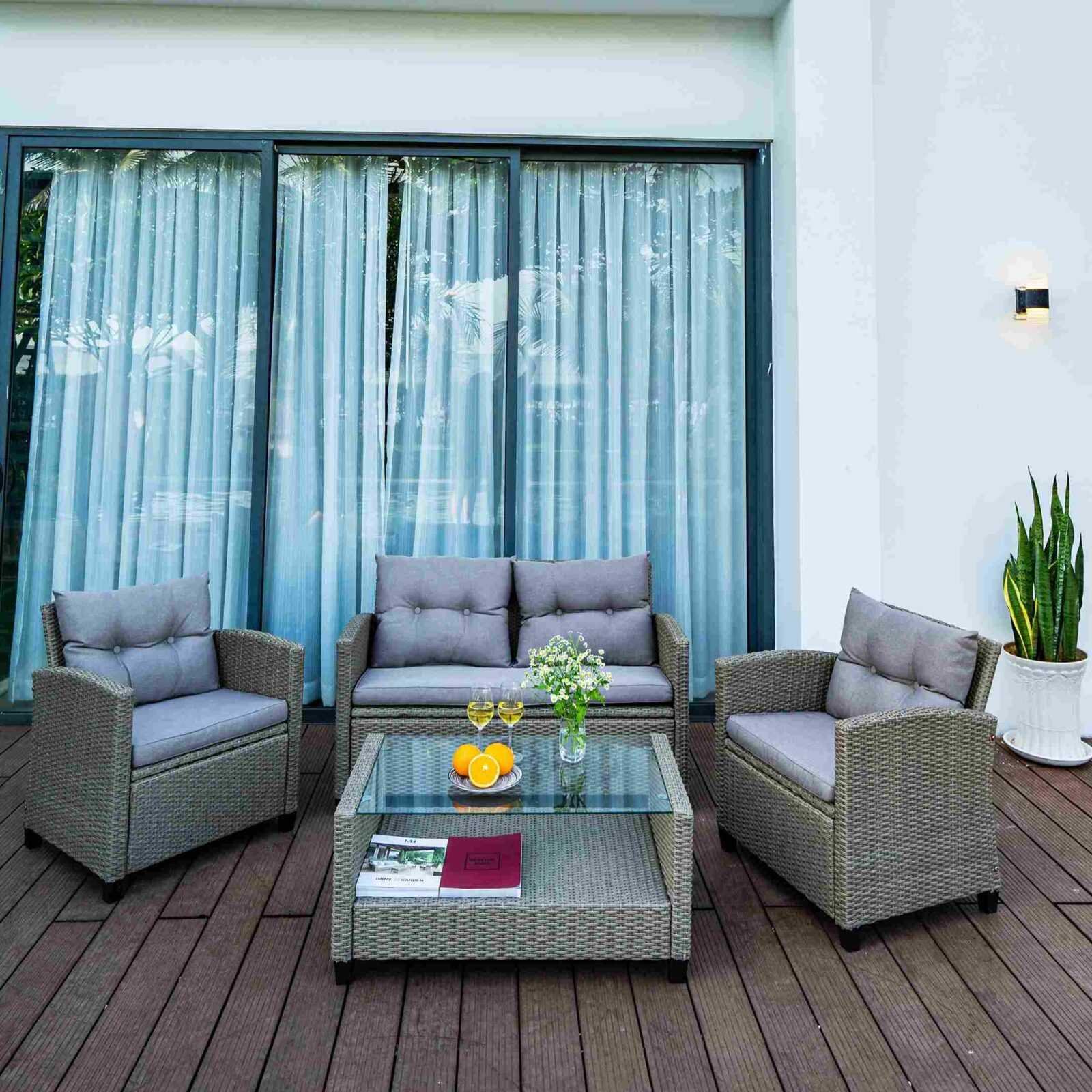 Four Seater Premium Outdoor Sofa Set with Glass Top Center Table