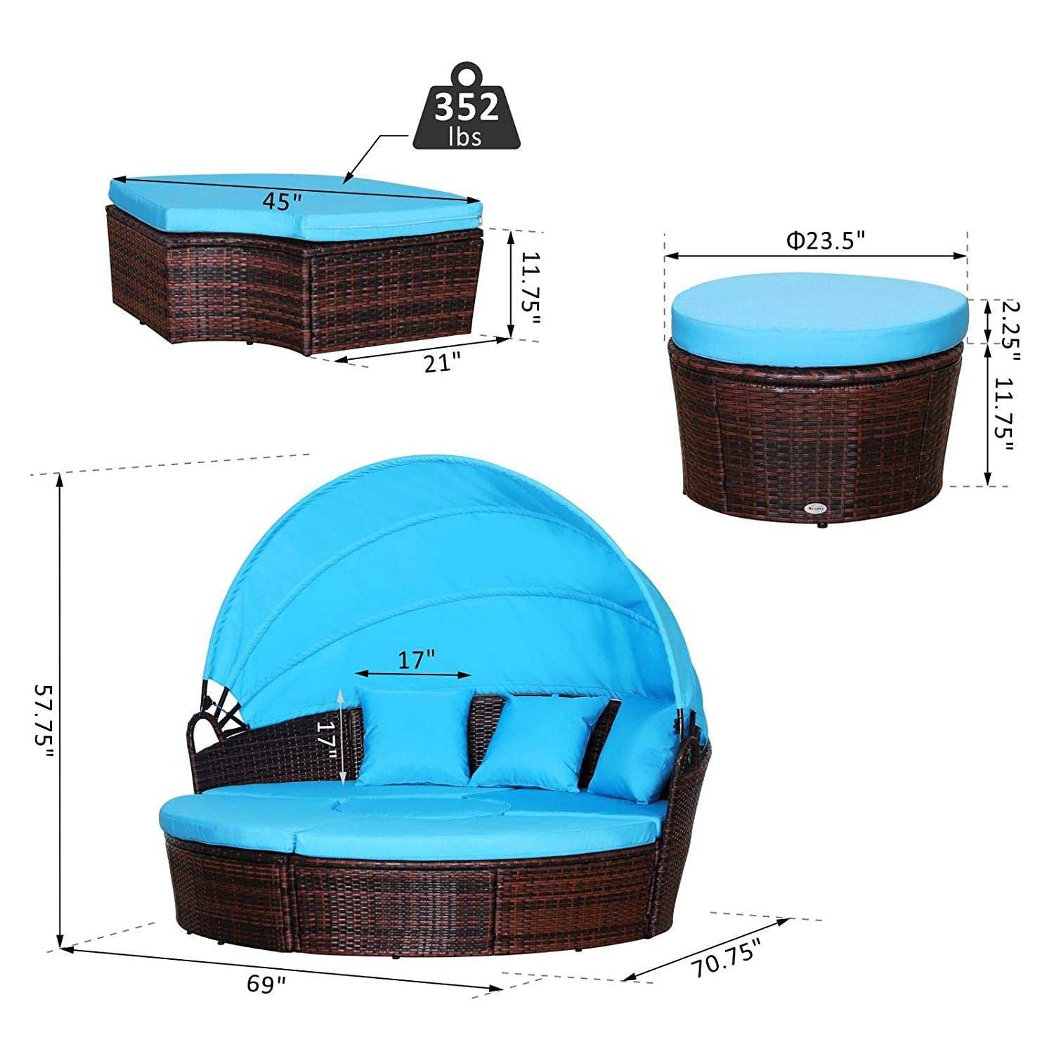 Outdoor sun bed with canopy - Omg Furniture