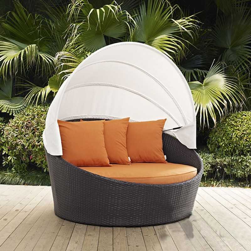 Round shape outdoor garden sun bed with canopy - Omg Furniture