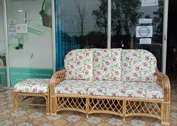 Seven seater cane sofa set with center table & mudda & side table - Omg ...