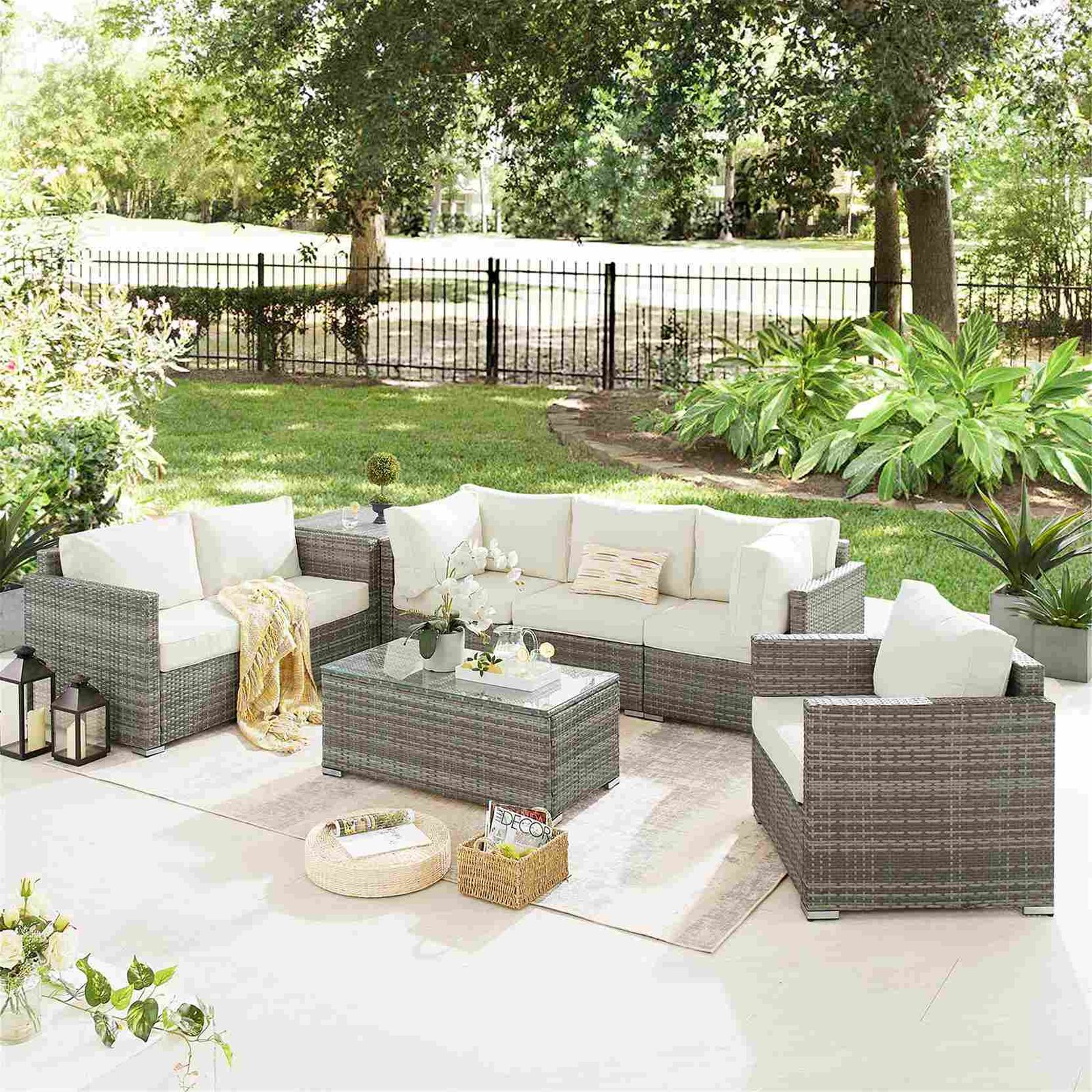 Six Seater Outdoor sofa set with glass top center table & glass top ...
