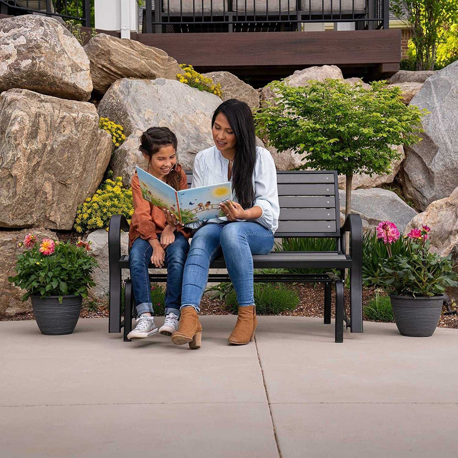 Three seater rod iron outdoor bench with wooden sit - Omg Furniture